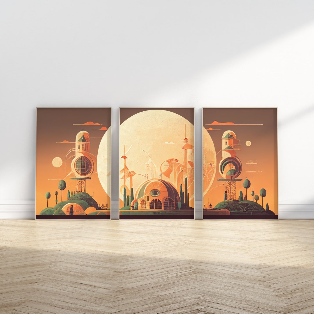 Solarpunk Tryptic | Tryptic Landscape Wall Art | Printable Wall Art ...