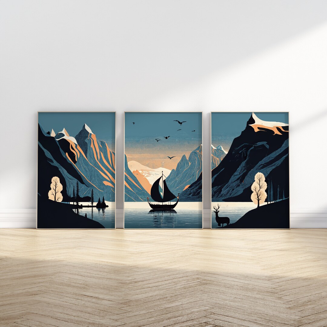 Fjord Tryptic | Tryptic Landscape Wall Art | Printable Wall Art ...