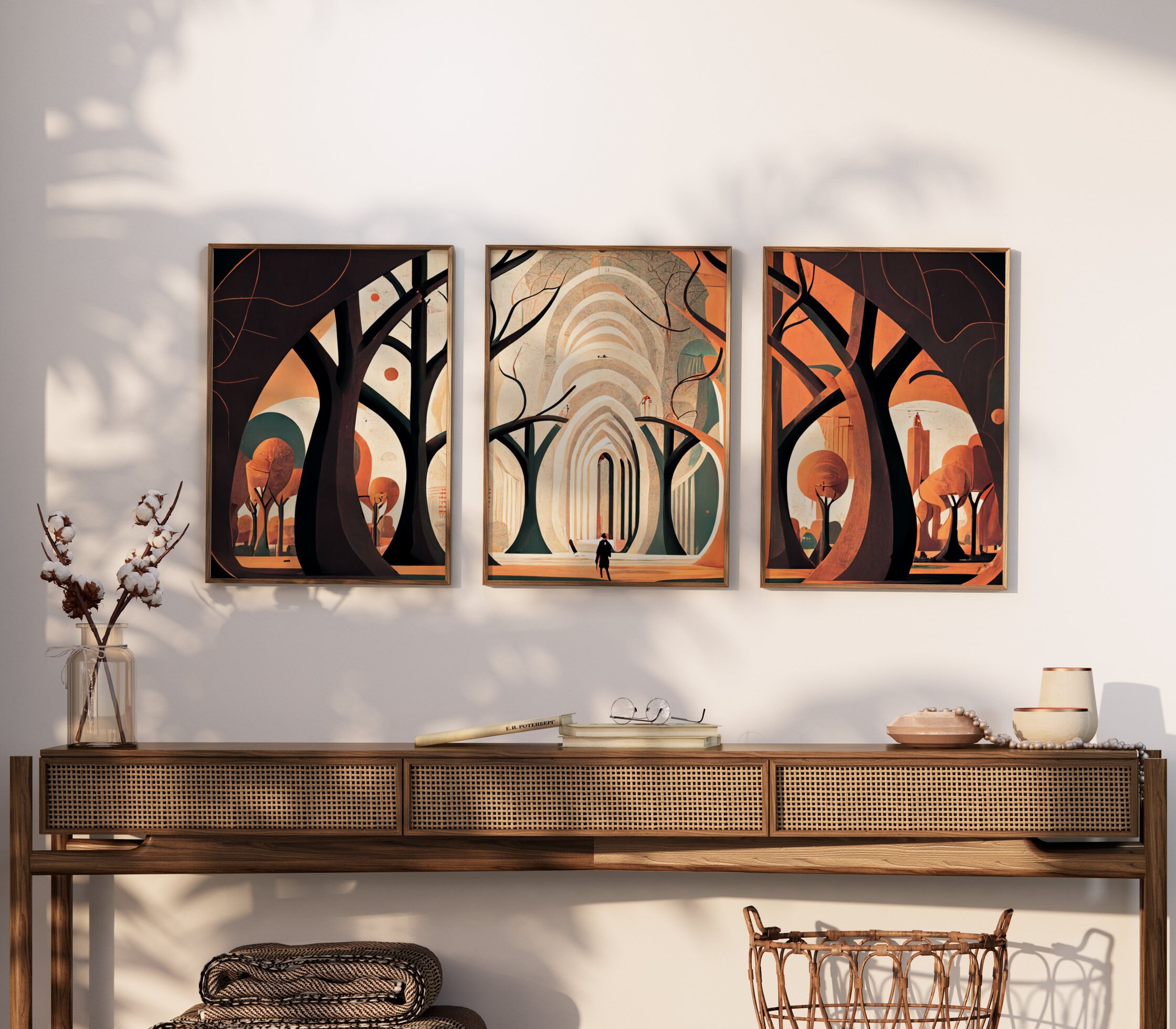 Surrealist Park Tryptic | Tryptic Landscape Wall Art | Printable Wall ...