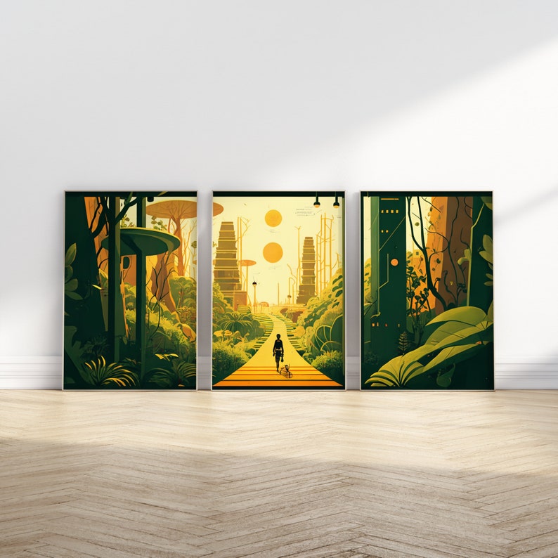 Solarpunk Tryptic | Tryptic Landscape Wall Art | Printable Wall Art ...