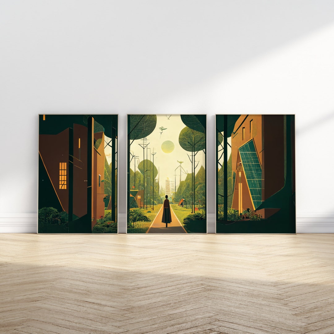 Solarpunk Tryptic | Tryptic Landscape Wall Art | Printable Wall Art ...
