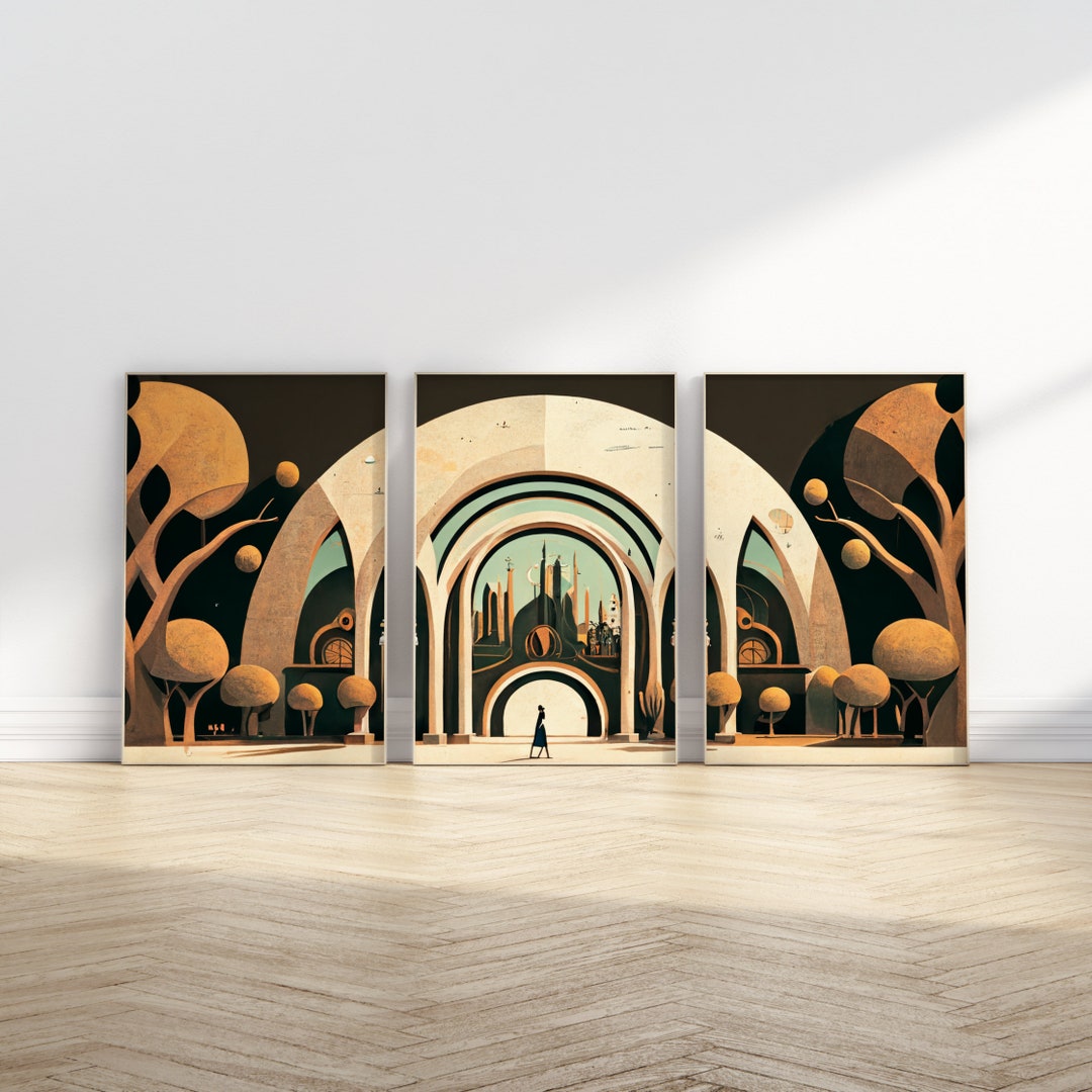 Surrealist Park Tryptic | Tryptic Landscape Wall Art | Printable Wall ...