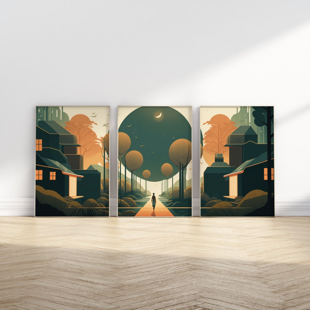 Solarpunk Tryptic | Tryptic Landscape Wall Art | Printable Wall Art ...