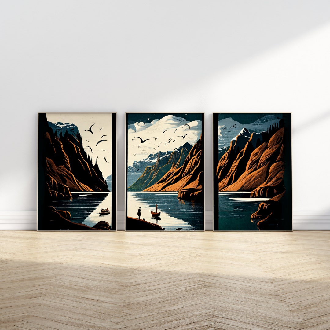 Fjord Tryptic | Tryptic Landscape Wall Art | Printable Wall Art ...