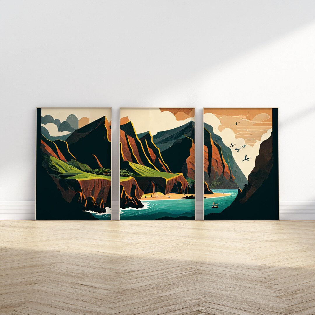 Napali Coast Tryptic Print | Tryptic Landscape Wall Art | Printable ...