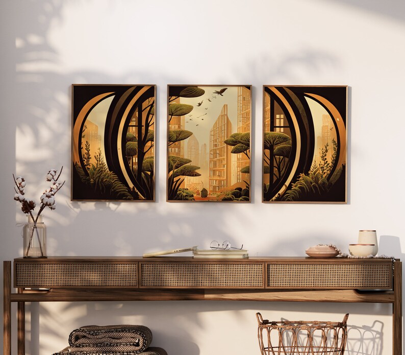 Solarpunk Tryptic | Tryptic Landscape Wall Art | Printable Wall Art ...