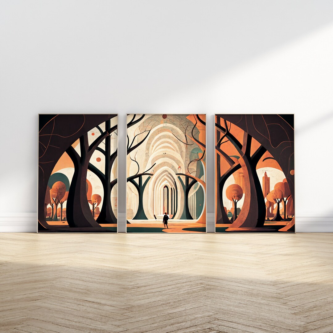 Surrealist Park Tryptic | Tryptic Landscape Wall Art | Printable Wall ...