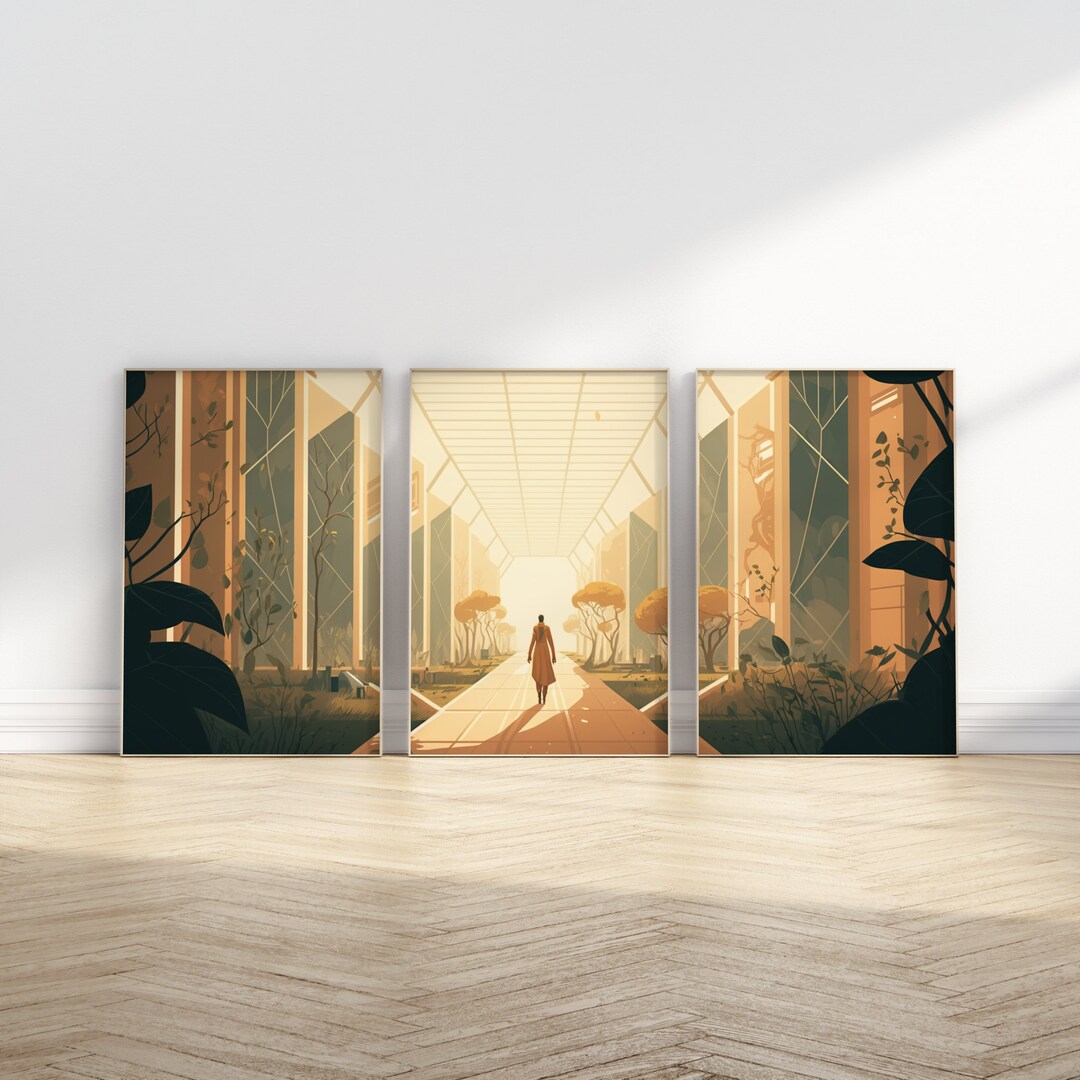 Solarpunk Tryptic Tryptic Landscape Wall Art Printable Wall Art ...