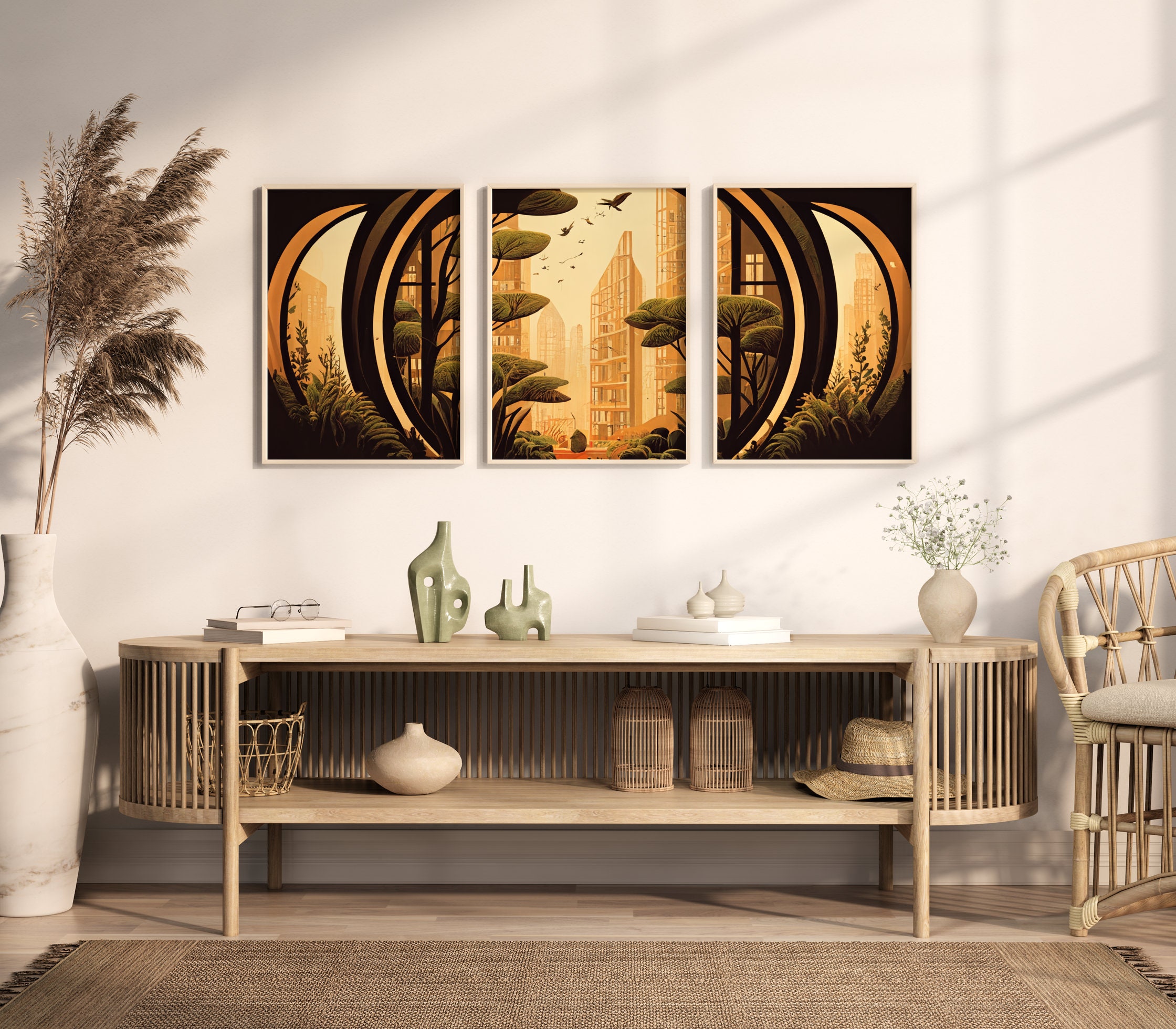 Solarpunk Tryptic | Tryptic Landscape Wall Art | Printable Wall Art ...