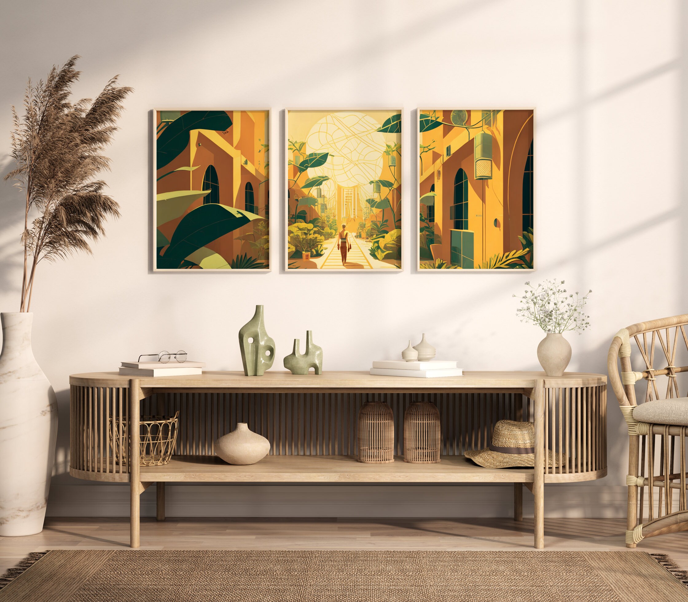 Solarpunk Tryptic | Tryptic Landscape Wall Art | Printable Wall Art ...