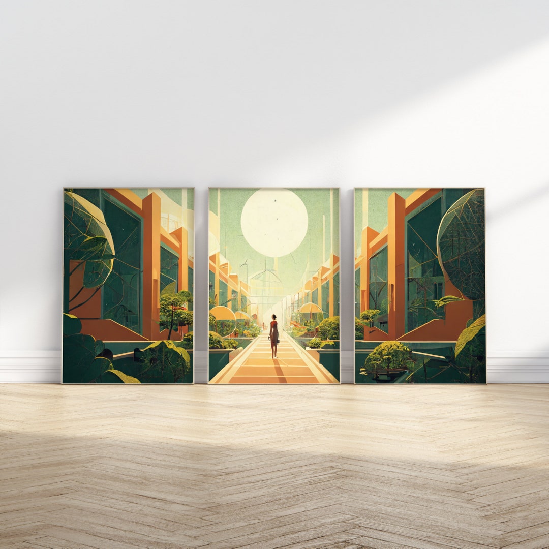 Solarpunk Tryptic | Tryptic Landscape Wall Art | Printable Wall Art ...