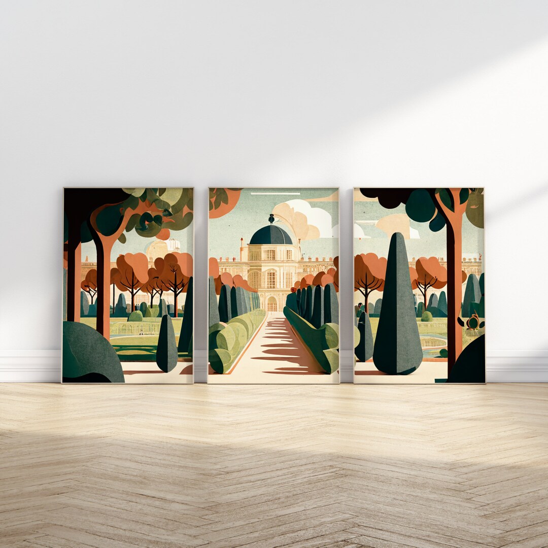 Tuileries Tryptic | Tryptic Landscape Wall Art | Printable Wall Art ...