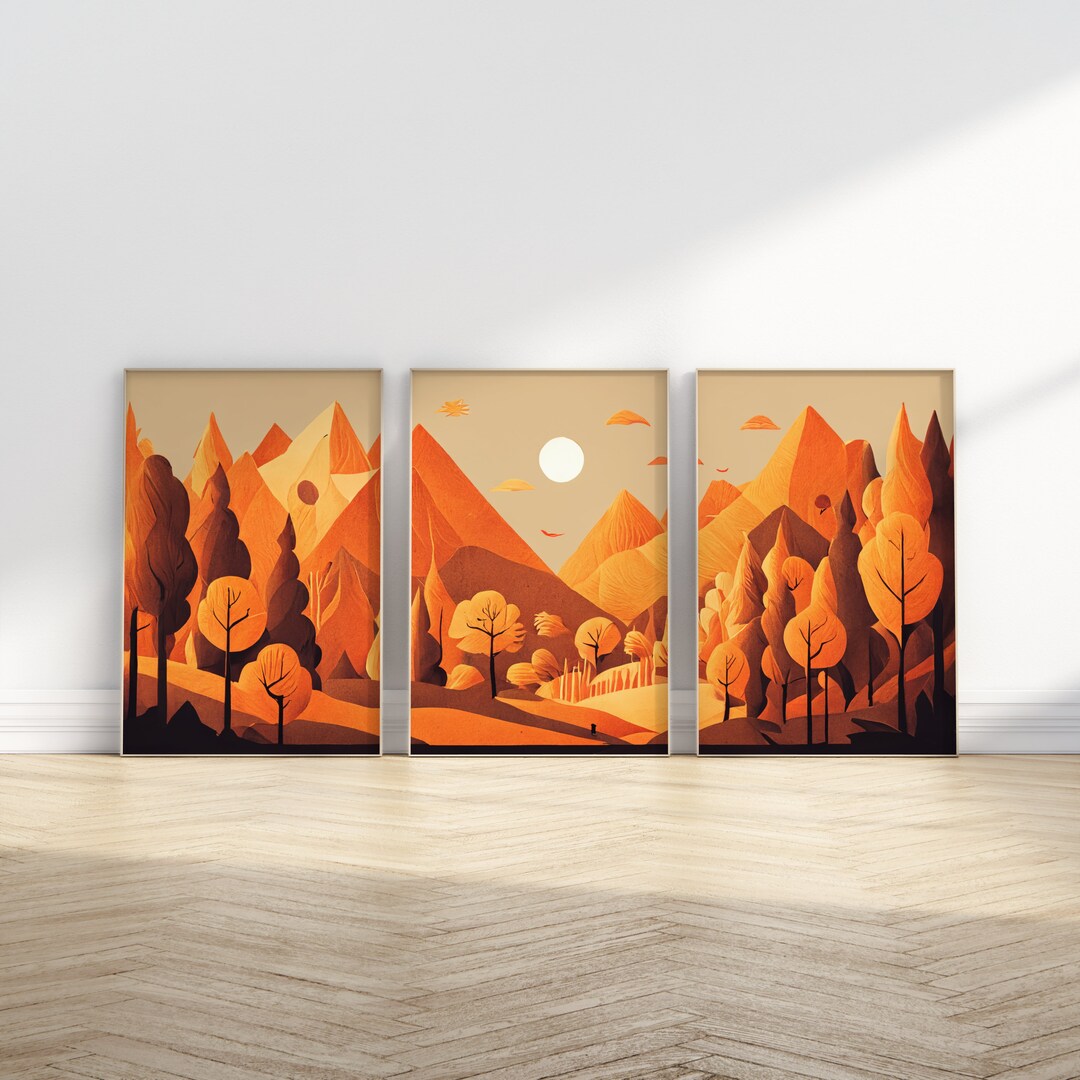 Sunforest Terracotta Tryptic Print Landscape Art Printable Wall Art ...