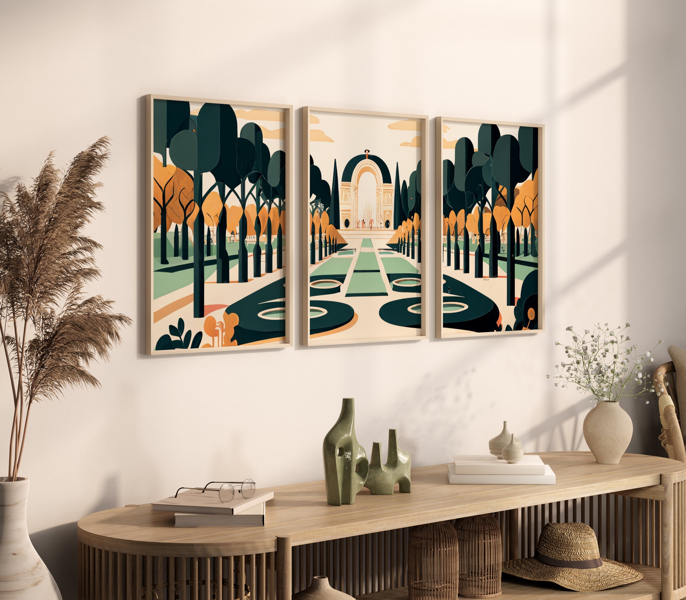 Tuileries Tryptic | Tryptic Landscape Wall Art | Printable Wall Art ...