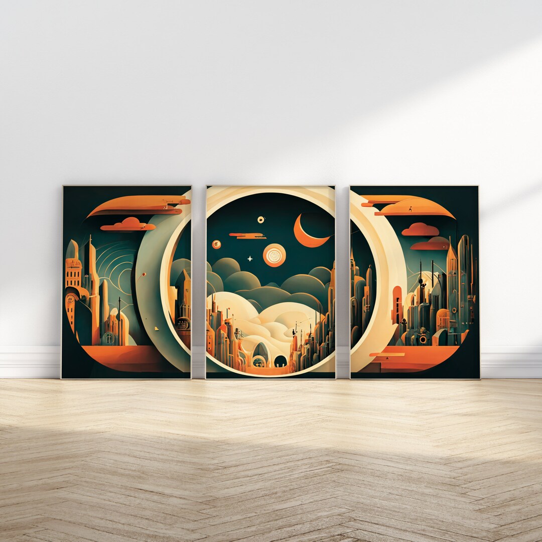 Surrealist City Tryptic | Tryptic Landscape Wall Art | Printable Wall ...