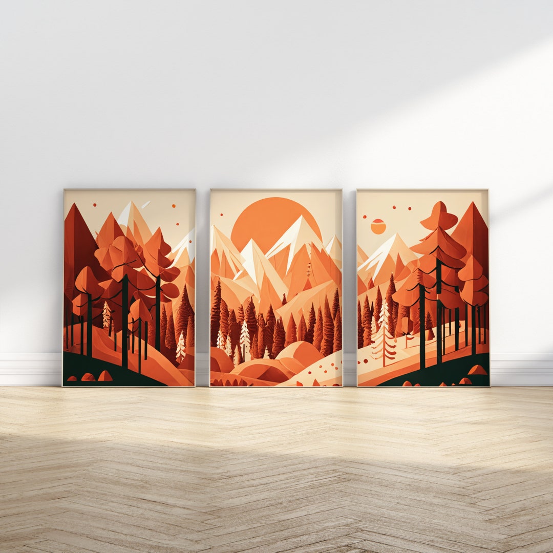 Sunforest Terracotta Tryptic Print | Landscape Art | Printable Wall Art ...