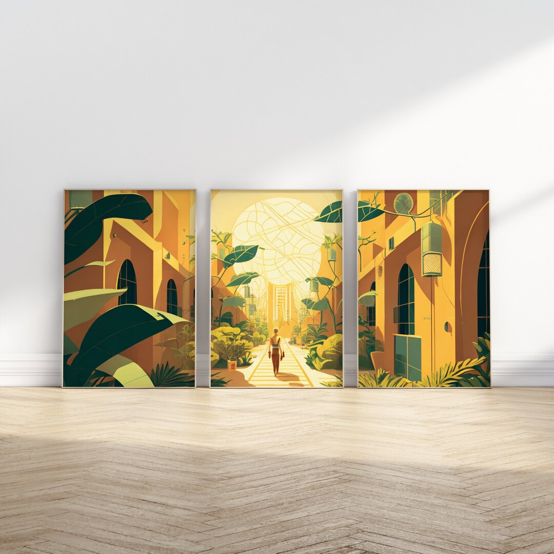 Solarpunk Tryptic | Tryptic Landscape Wall Art | Printable Wall Art ...