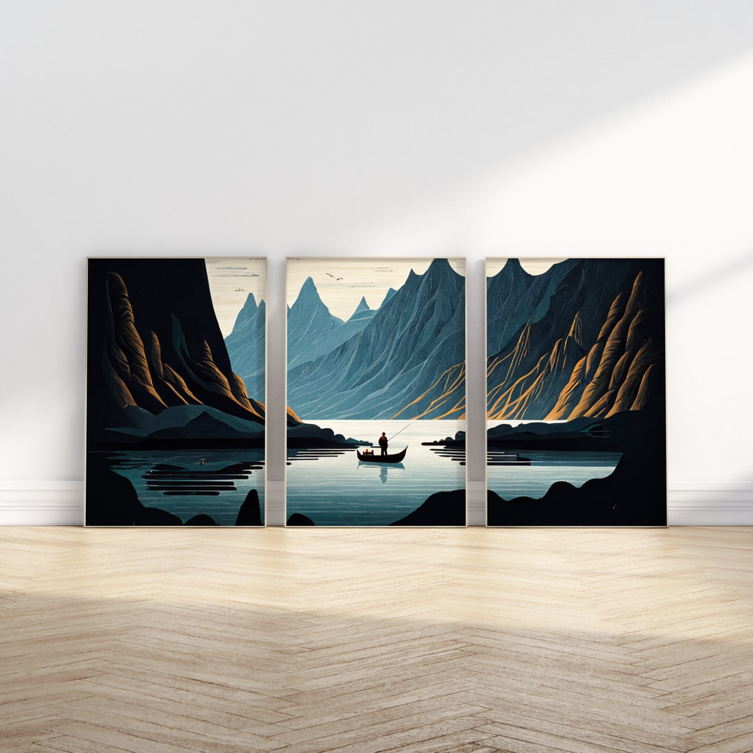 Fjord Tryptic | Tryptic Landscape Wall Art | Printable Wall Art ...