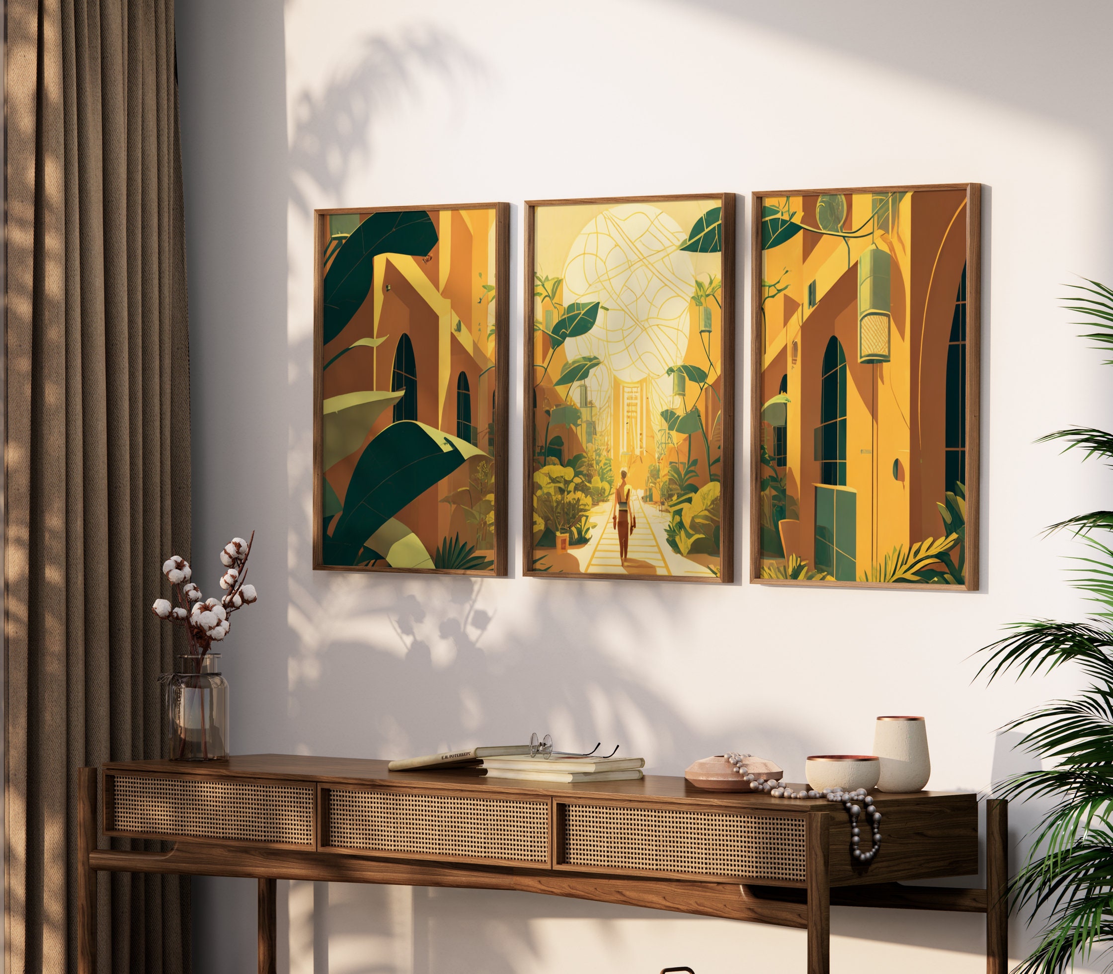 Solarpunk Tryptic | Tryptic Landscape Wall Art | Printable Wall Art ...