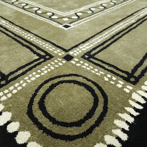Olive Green Geometric Hand-tufted Viscose Rug – Boho Living Room Carpet ...
