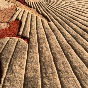 Luxury Rising Sun Round Rug, 3D Textured Wool Area Rug, Modern Artistic ...