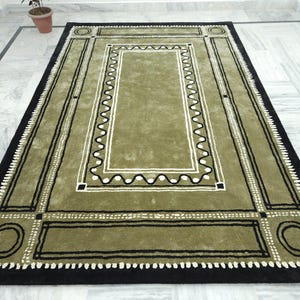 Olive Green Geometric Hand-tufted Viscose Rug – Boho Living Room Carpet ...