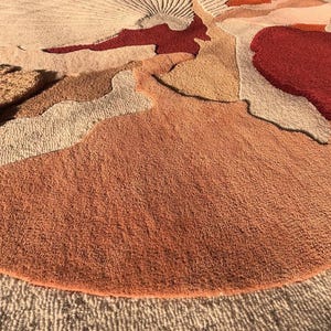 Luxury Rising Sun Round Rug, 3D Textured Wool Area Rug, Modern Artistic ...