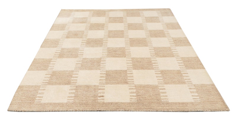 5x8 Brown Checkered Handloom Rug for Living Room, Camel Grid Rug for ...