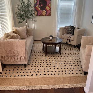 Moroccan Irregular Dot Rug Best Ivory Washable Rug Black Dots Rug ...