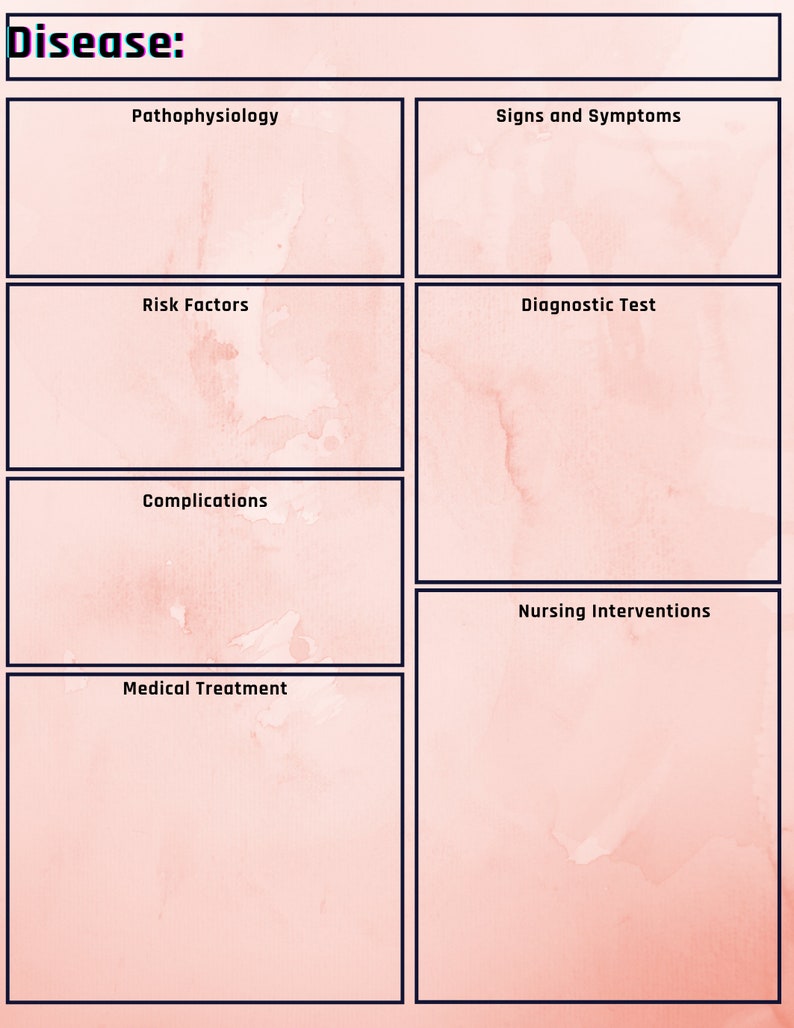 PRINTABLE PATHOPHYSIOLOGY TEMPLATE for Nursing Students - Etsy