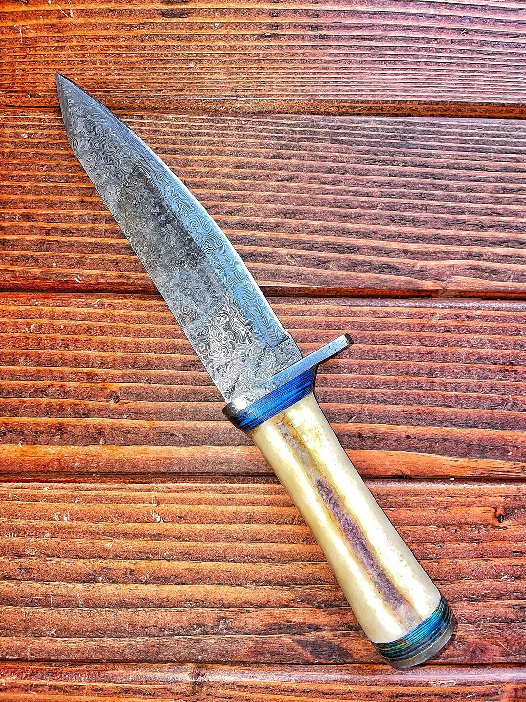 Damascus Bone-handle Hunter - Etsy