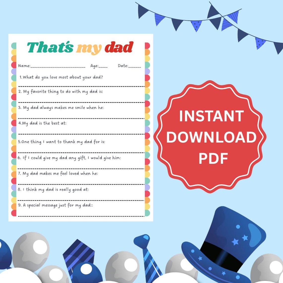 Father's Day Questionnaire | Printable Father's Day Activity for Kids ...