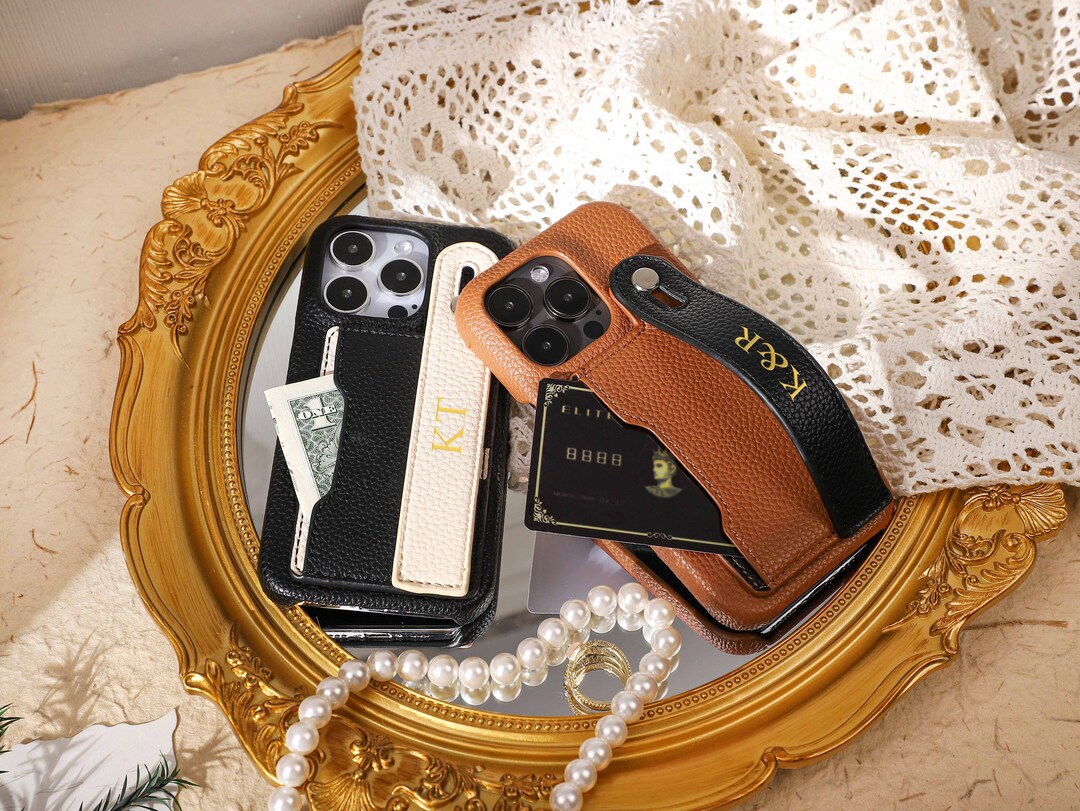 Personalized iPhone Case, Pebbled Leather iPhone Case With Wrist Strap ...