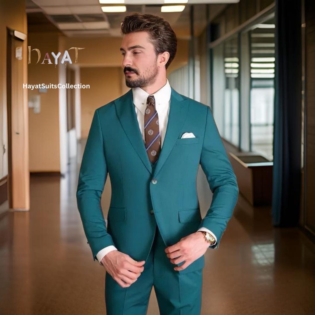 Men's Peacock Blue Suit: Custom Tailored Wedding Formal Official Attire ...