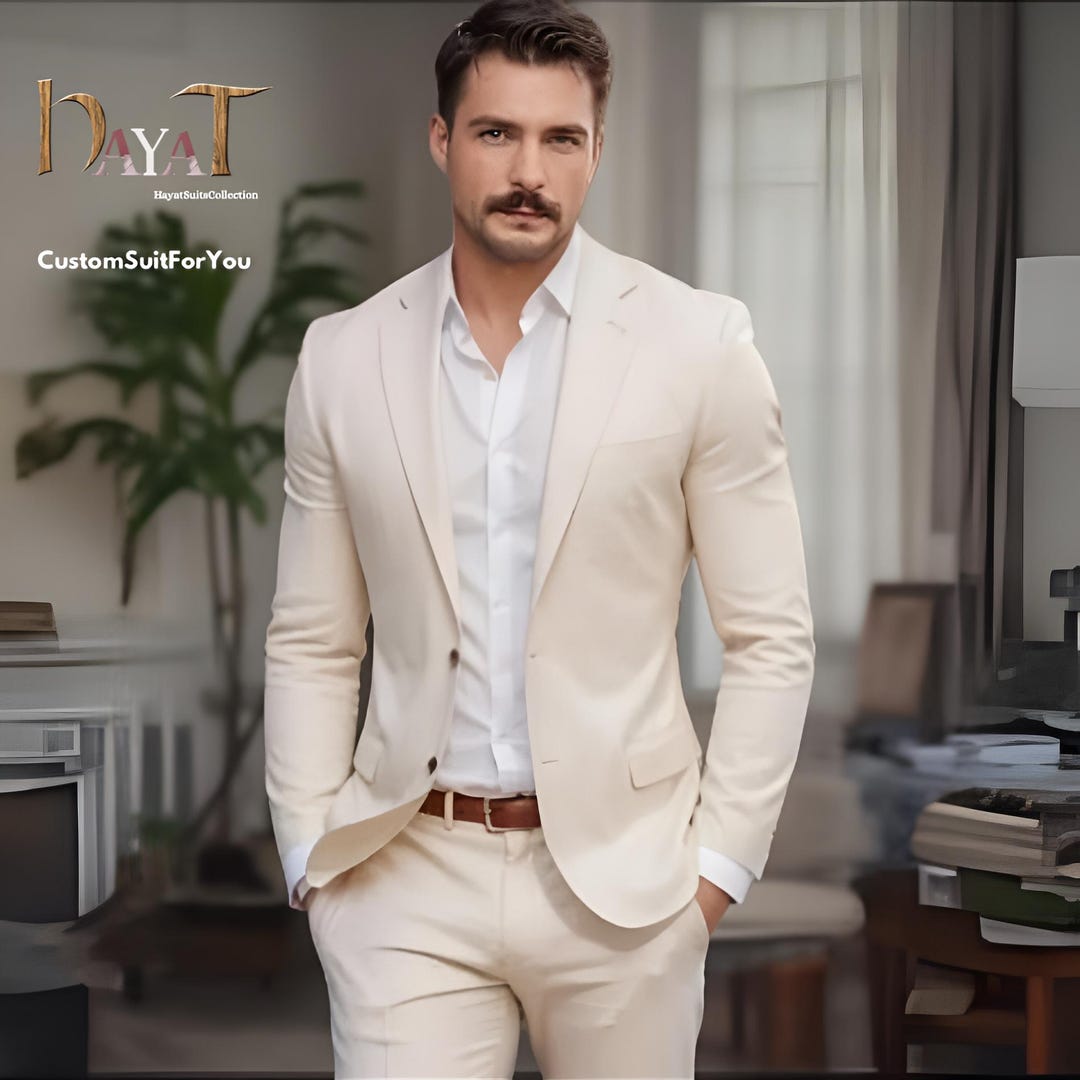 Men's Beige Suit: Custom-tailored 2-piece Wedding & Formal Wear Groom ...