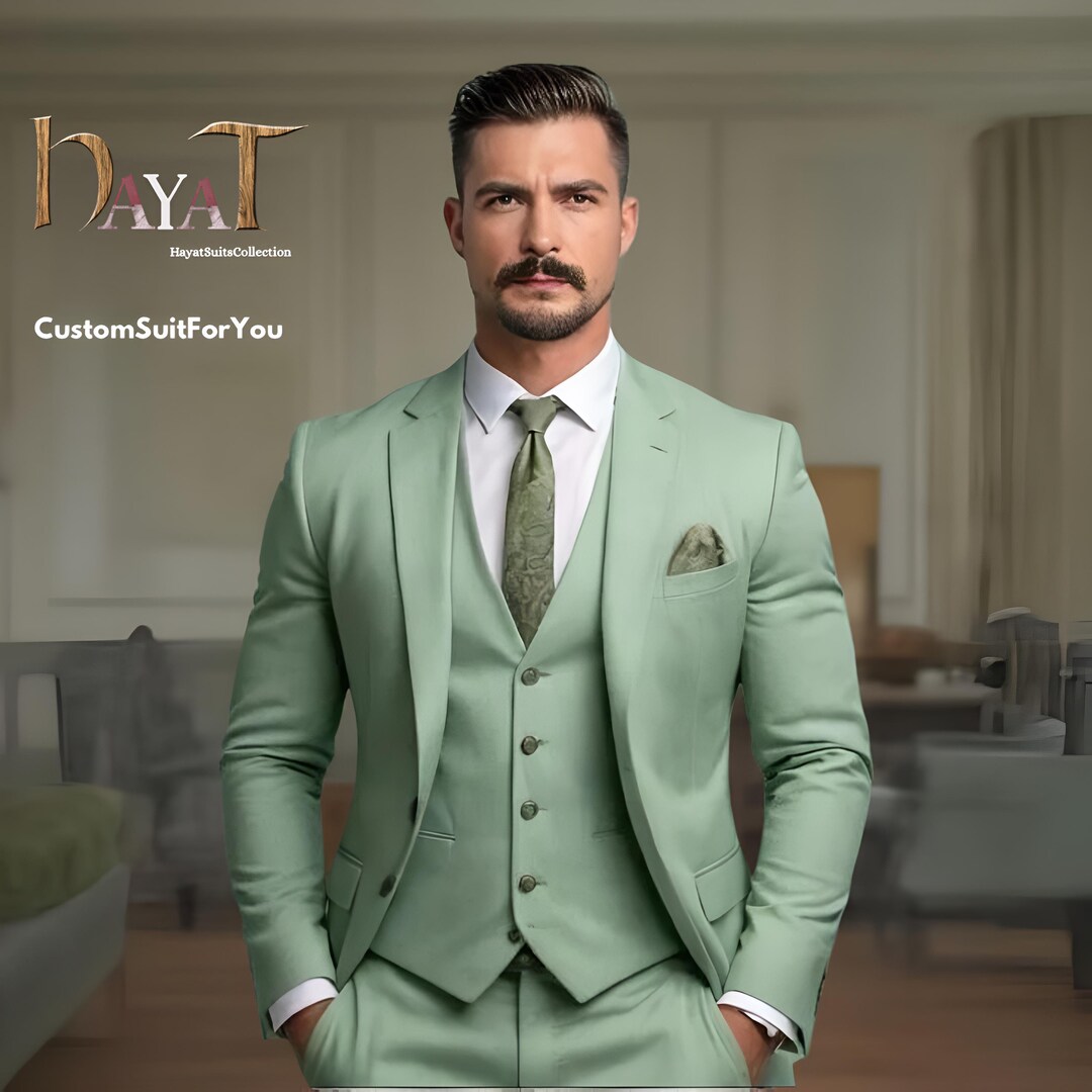 Men's Sage Green 3-piece Suit: Custom Tailored Wedding Formal Wear ...