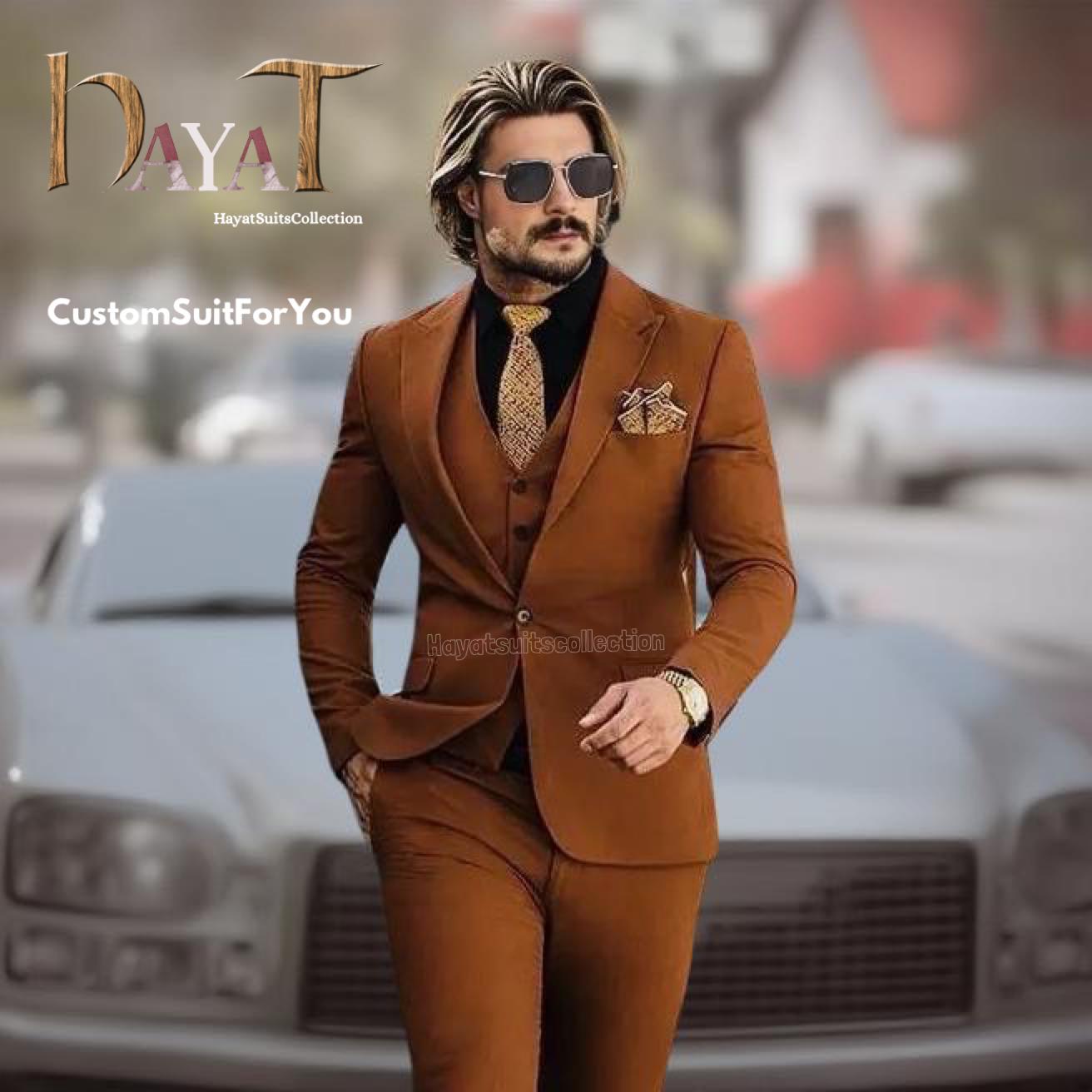Men's Rust Orange 3-piece Suit: Custom Tailored Wedding Formal Suits - Etsy