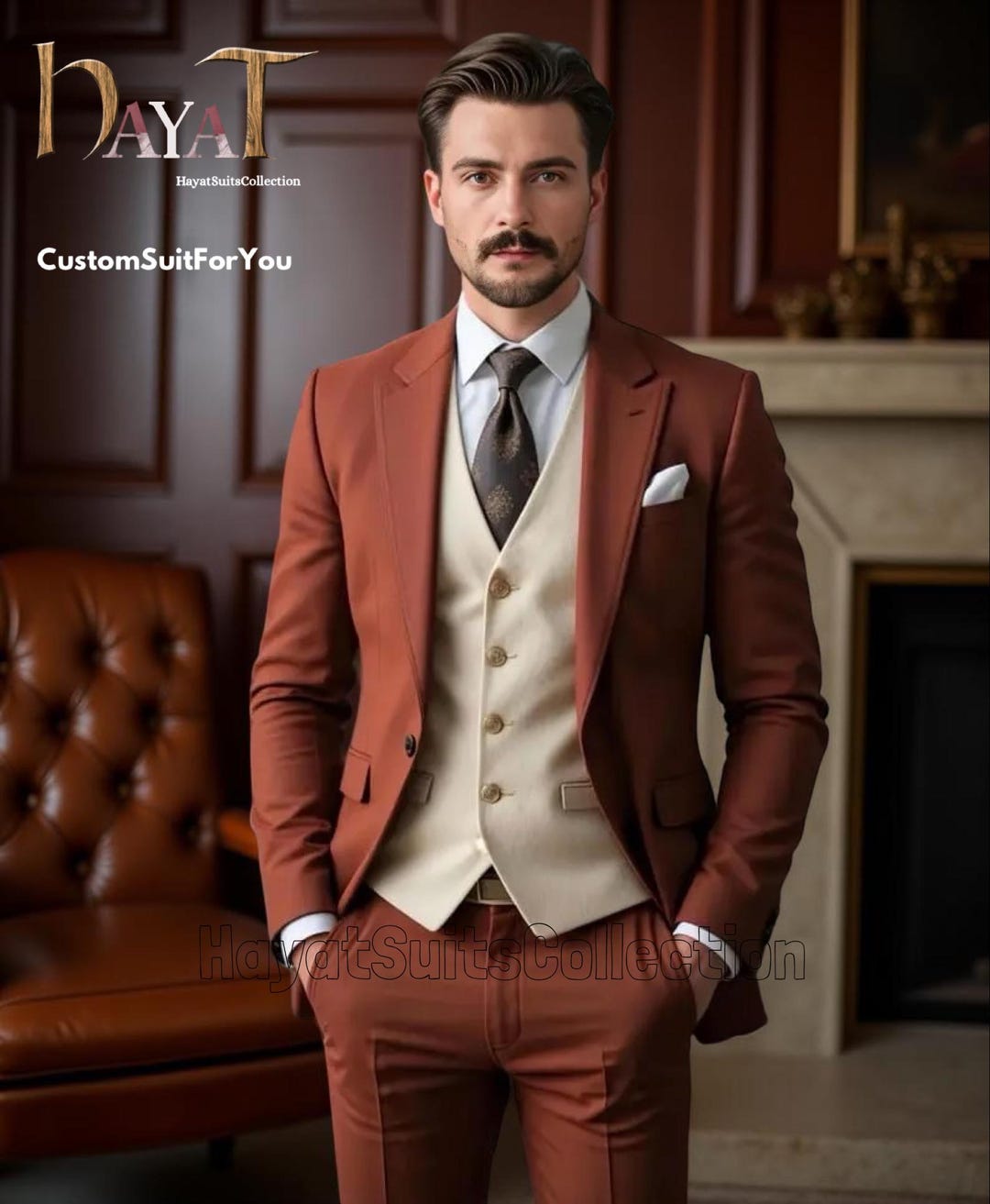 Luxury Rust Orange 3-piece Suit: Custom Tailored Men's Wedding & Formal ...