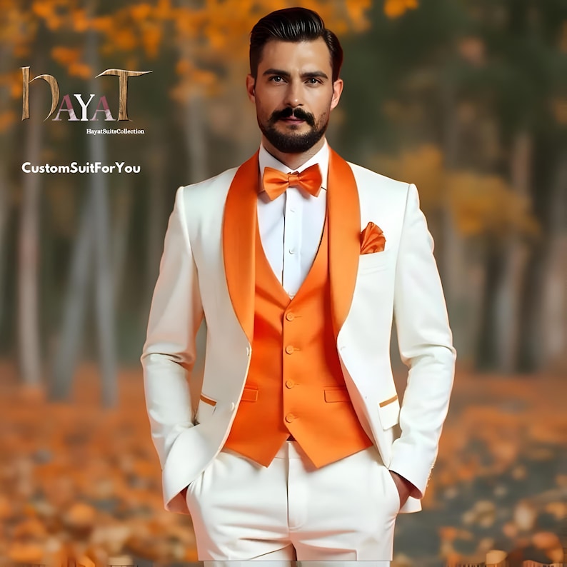 Men's Ivory & Orange 3-piece Suit: Custom Tailored Wedding Wear Prom ...