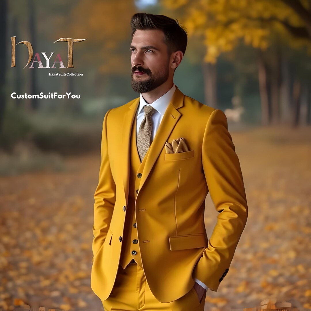 Men's Mustard Yellow 3-piece Suit: Custom-tailored Wedding & Formal ...