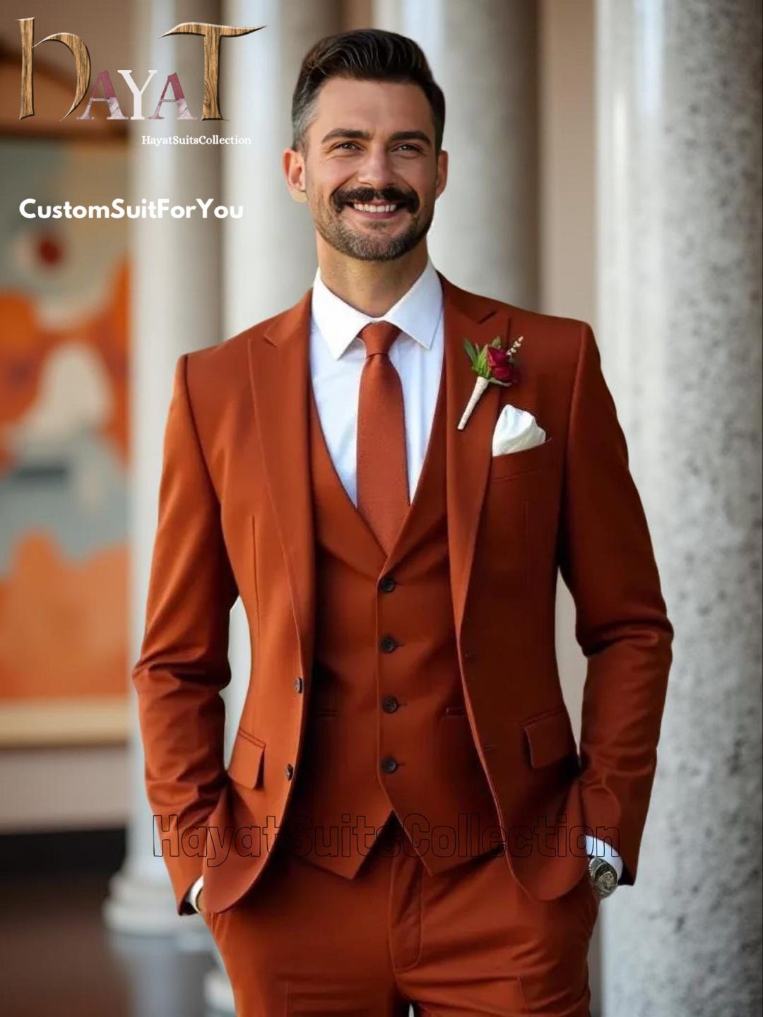 Luxury Rust Orange 3-piece Suit: Custom Tailored Men's Wedding & Formal ...