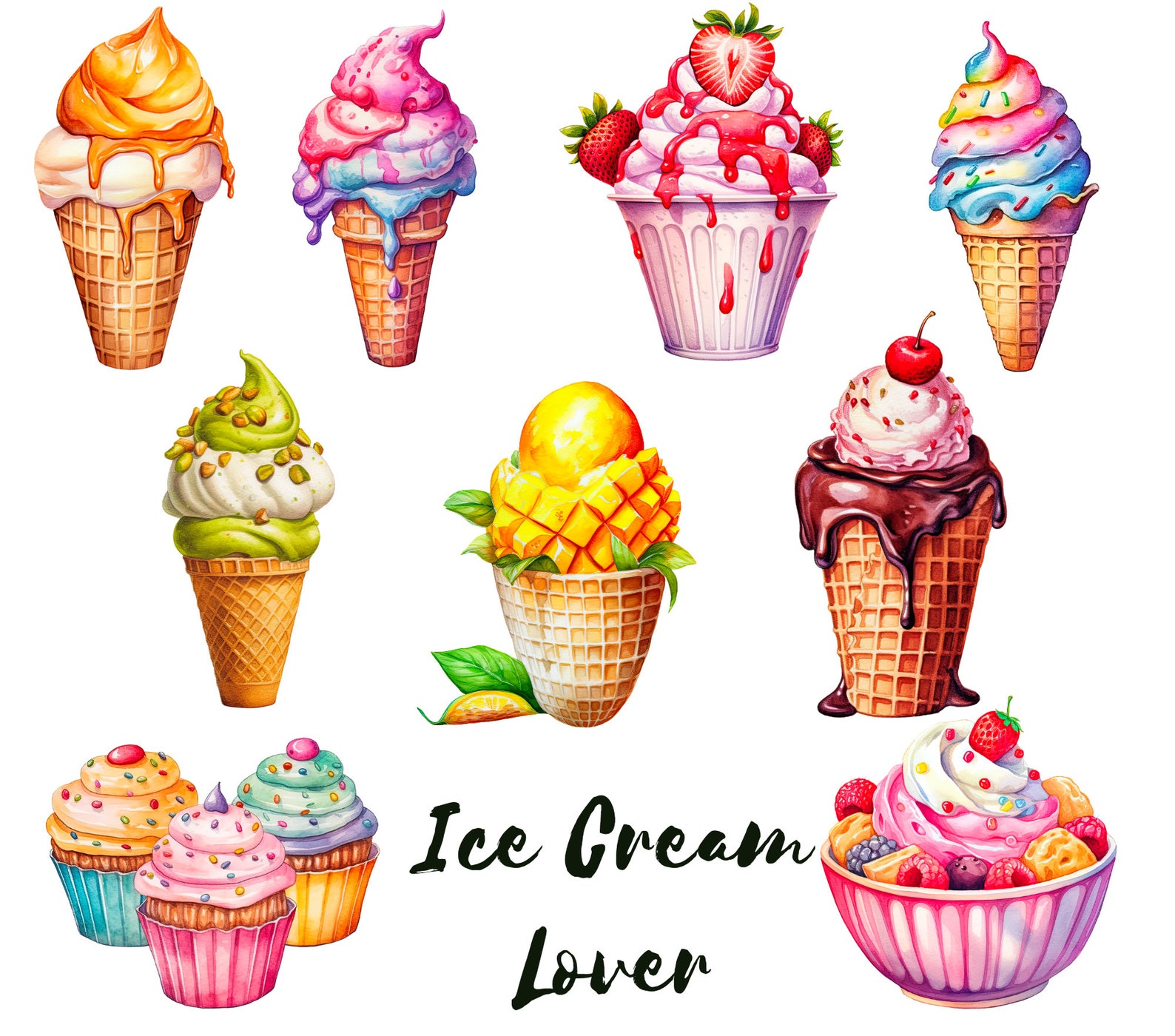 Ice Cream Clipart Summer Clipart Tasty Desserts Sweet - Etsy