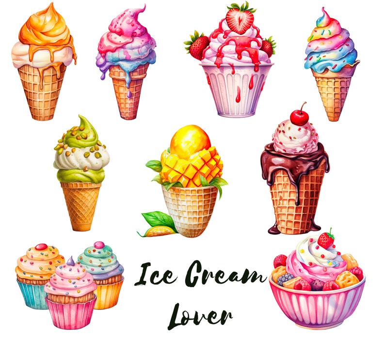 Ice Cream Clipart Summer Clipart Tasty Desserts Sweet - Etsy