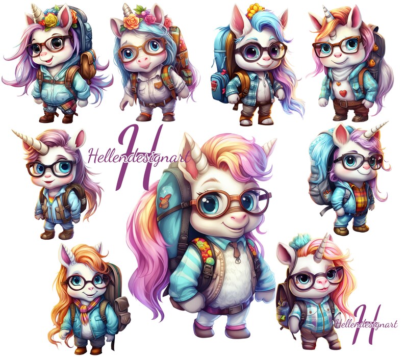 Back to School Unicorn Clipart, Cute School Unicorns PNG Bundle ...