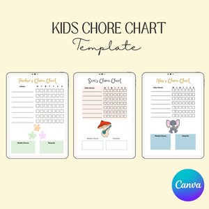 Printable Kids Weekly Chore Chart | 3 Designs | DIY Edit Customise ...