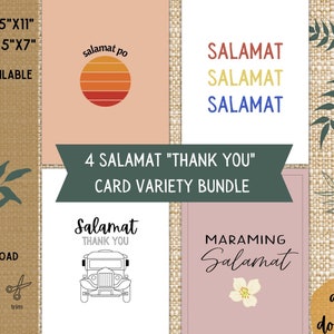 4 Printable Filipino Salamat Thank You Cards Bundle | Instant Download ...