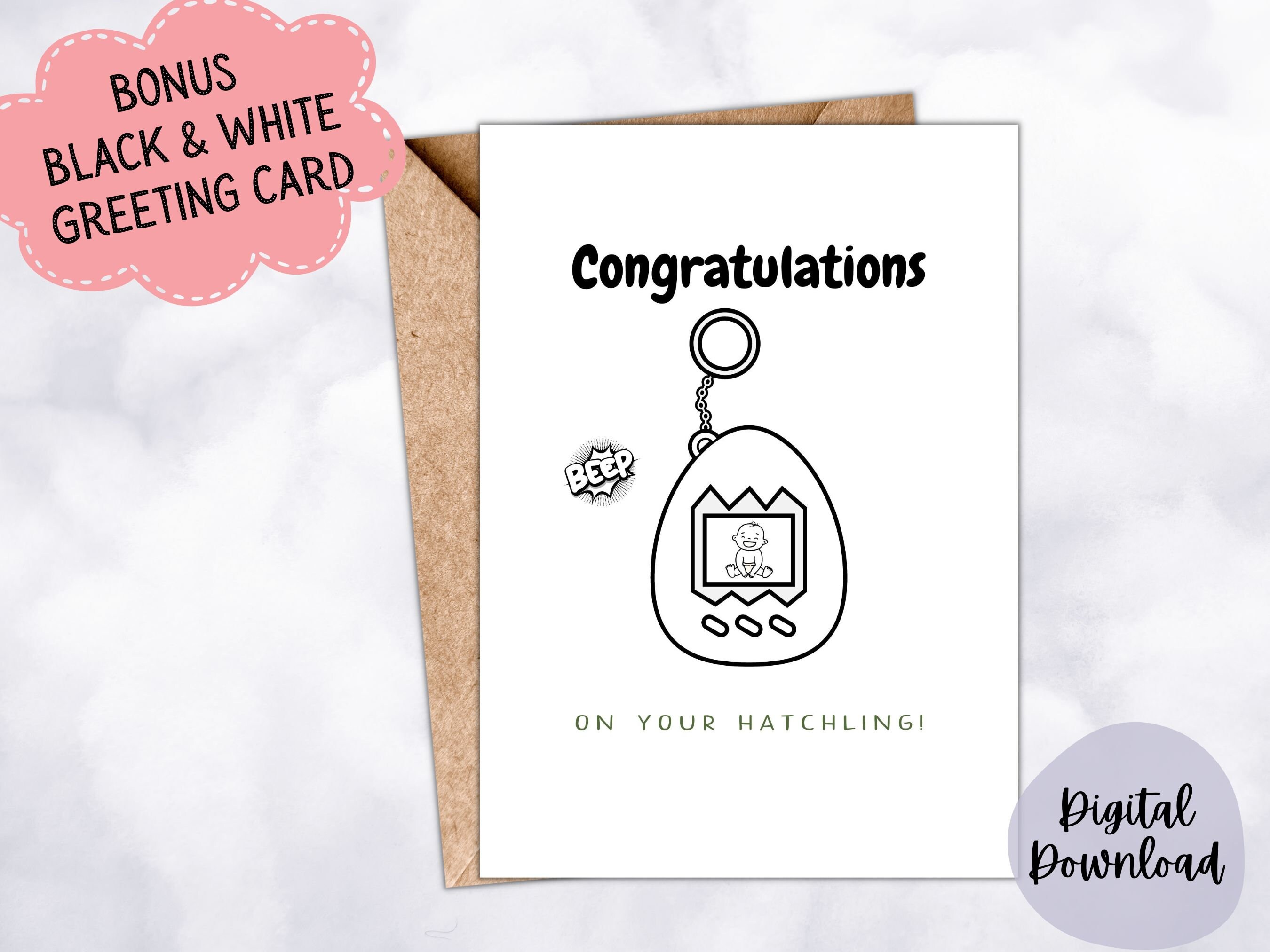 Printable Congratulations New Baby Greeting Card Tamagotchi Baby New ...