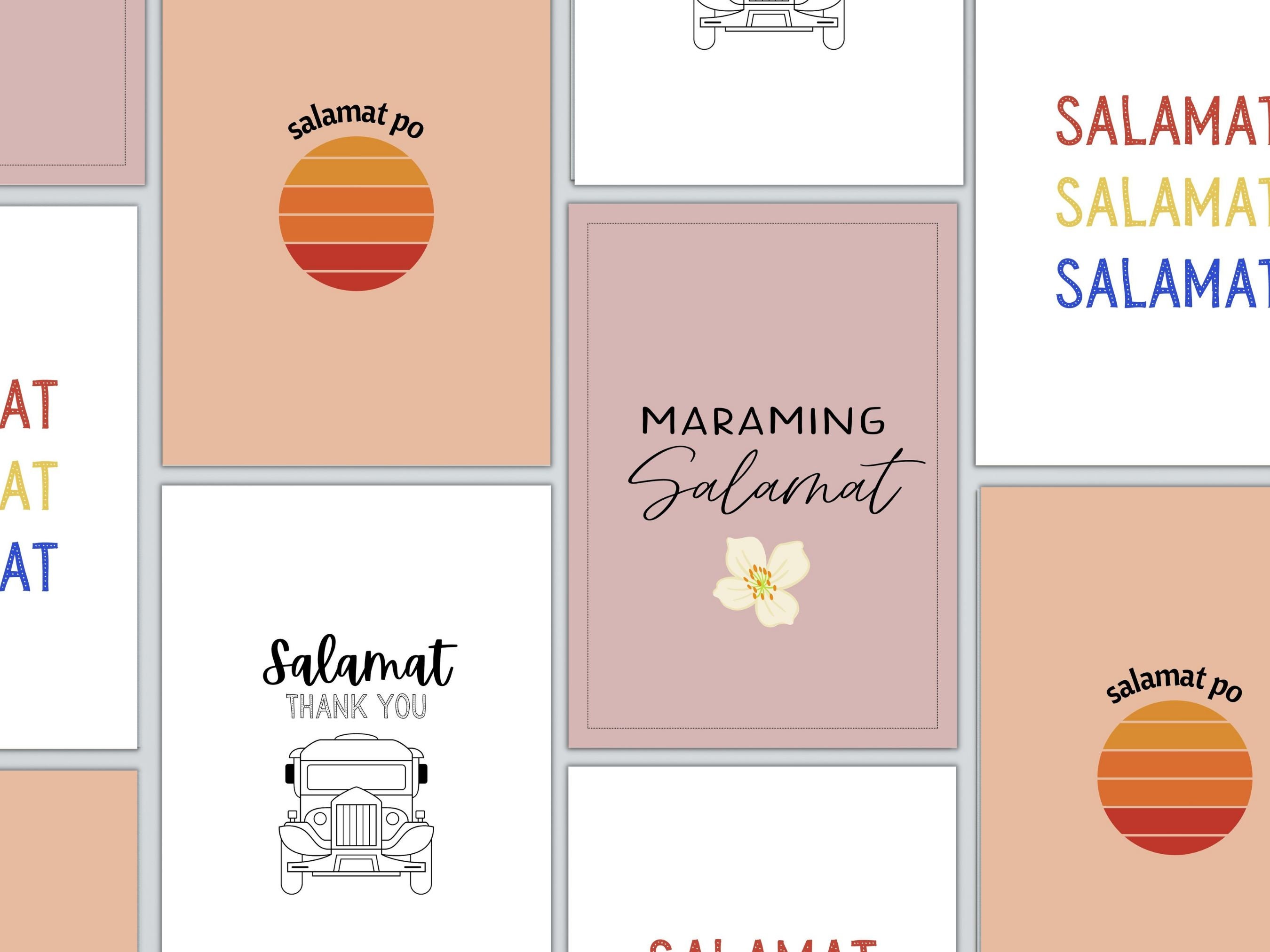 4 Printable Filipino Salamat Thank You Cards Bundle | Instant Download ...