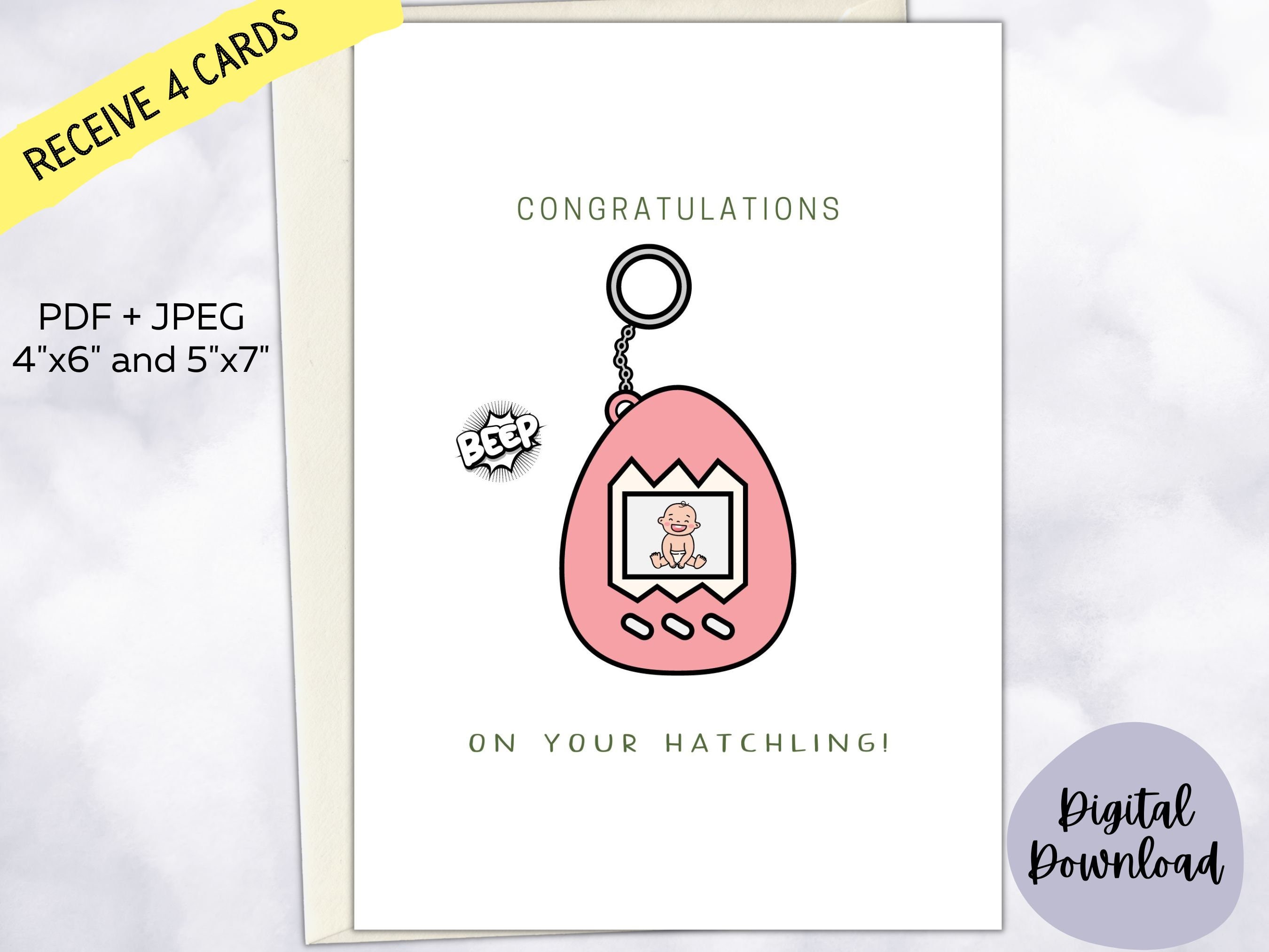 Printable Congratulations New Baby Greeting Card Tamagotchi Baby New ...