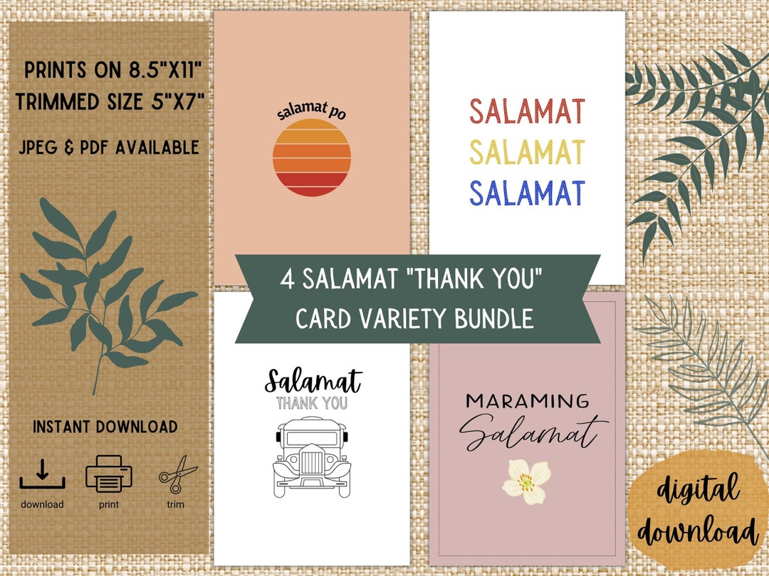 4 Printable Filipino Salamat Thank You Cards Bundle | Instant Download ...